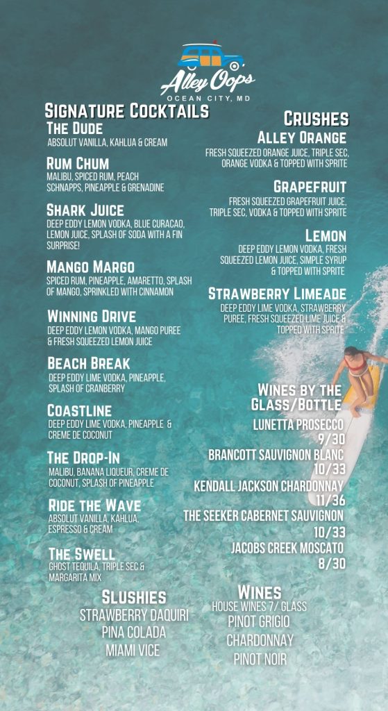 Drink Menu Family Friendly Restaurants Indoor Arcade Ocean City MD